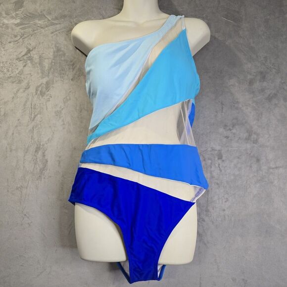 Swim | One Piece Swimsuit Size Xl One Shoulder Blue Color Block Curve ...